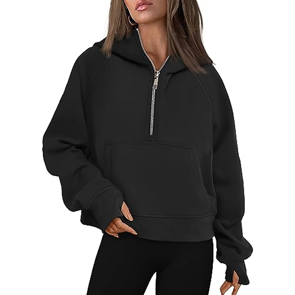 AUTOMET Half Zip Pullover for Women Quarter Zip Sweatshirts Hoodies Casual Cropped Sweaters Fall Outfits Winter Clothes Fashion 2023 Black