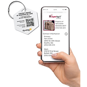 Dynotag® Web Enabled Smart Deluxe Steel Property ID Tag + Steel Ring, with DynoIQ™ & Lifetime Recovery Service. Hexagon (Brown)