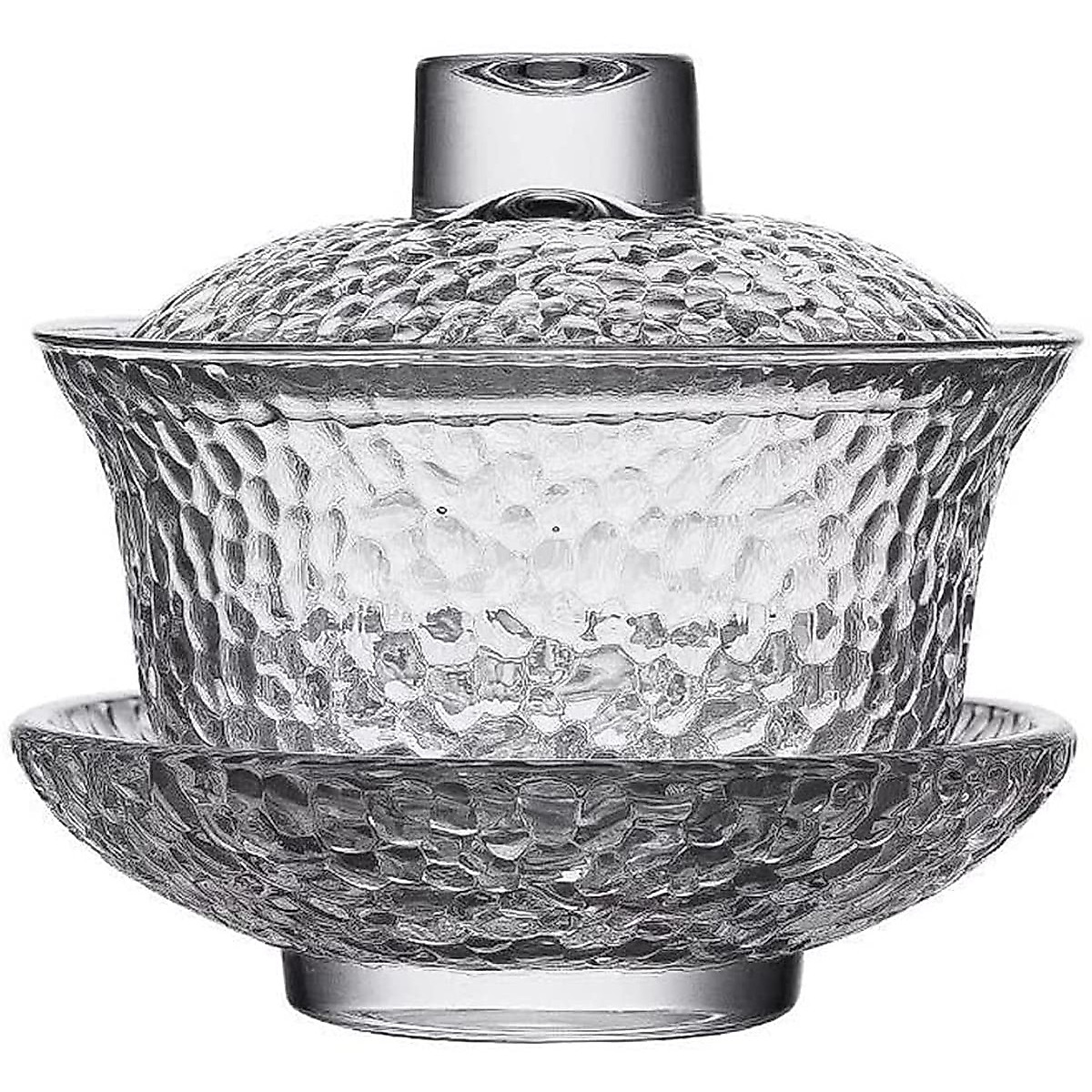 YBK Tech Crystal Gaiwan, Glass Kung Fu Tea Cup with Saucer and Lid, Chinese Traditional, Sancai Tea Bowl (Clear cup)