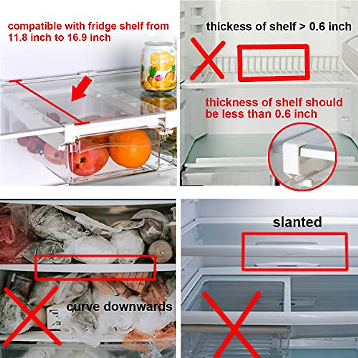 LALASTAR Fridge Drawer Organizer & Egg Holder For Refrigerator, Set of 2, Pull Out Refrigerator Storage Drawers for Fruits, Vegetable And Egg, Storage Containers Fit for Fridge Shelf Under 0.6"