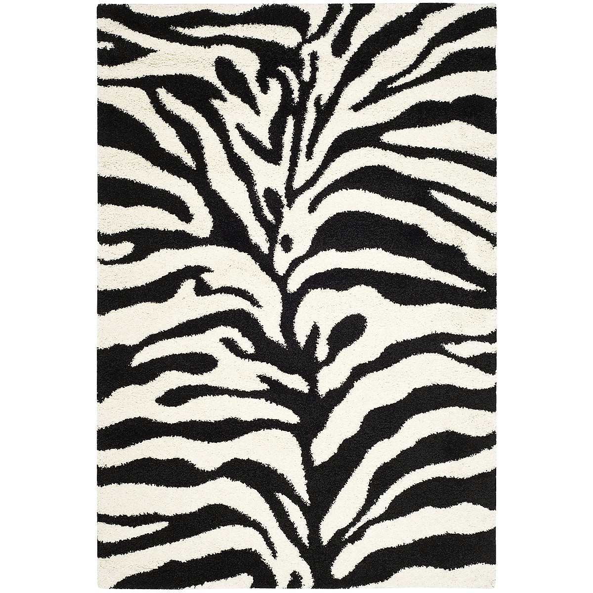 SAFAVIEH Florida Shag Collection Area Rug - 5'3" x 7'6", Ivory & Black, Zebra Print Design, Non-Shedding & Easy Care, 1.2-inch Thick Ideal for High Traffic Areas in Living Room, Bedroom (SG452-1290)