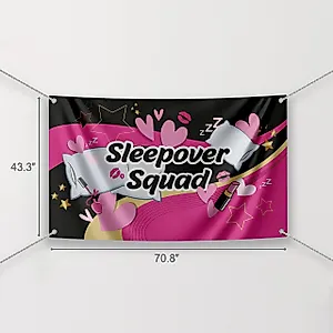 Slumber Party Decoration Kit - Includes Photography Backdrop & 10 Studio Selfie Photo Booth Props with Sticks - Sleepover Squad Pajama Girl Theme Studio Background Supplies