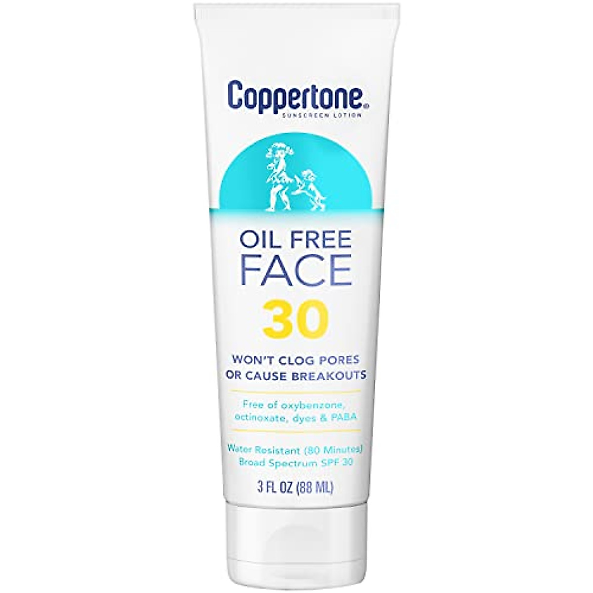 Coppertone Oil Free Sunscreen for Face SPF 30, Face Sunscreen Lotion, Travel Size, 3 Fl Oz Tube