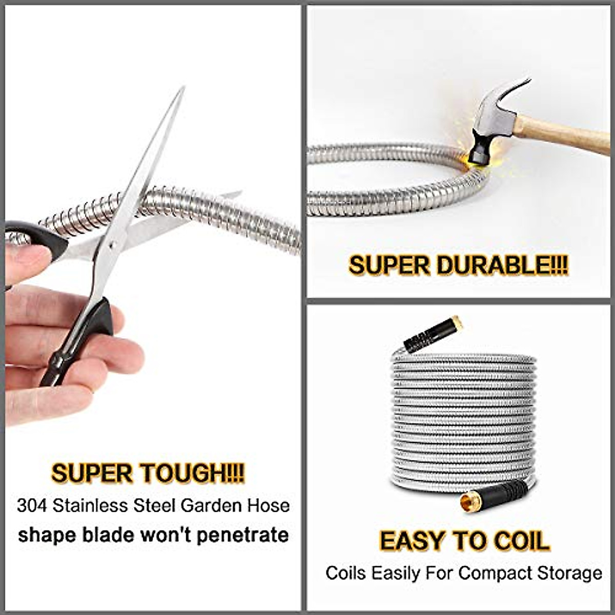 Macuvan Flexible Metal Garden Hose 100ft-Heavy Duty Water Hose with Durable 304 Stainless Steel and 10 Way Spray Nozzle-Strong 3/4'' Solid Brass Fitting-Outdoor Yard No Kink Lightweight Long Hose Pipe