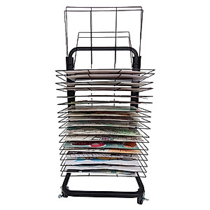JIAHESHYP Mobile Metal Art Drying Rack with Wire Shelves, Artwork Storage Display Rack Printing Drying Shelf Power Coated with Wheels for Classrooms, Art Studios, Black (Size : 20 Shelves)