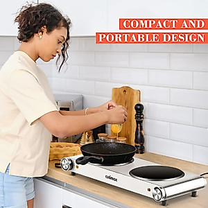 CUSIMAX Double Burner, Electric Hot Plates for cooking, 1800W Portable Infrared Burner, Electric Ceramic Burner, Countertop Cooktop, Stainless Steel Easy to Clean, Silver