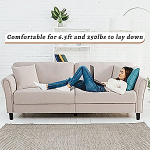 Shintenchi 87 inch Modern Sofa Couch for Livingroom, Mid-Century Loveseat Furniture with Hardwood Frame, Upholstered Couch, Rounded Arms, Deep Seat Sofa Bed for Bedroom, Beige