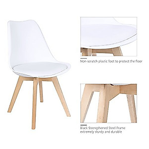Furmax Mid Century Modern DSW Upholstered Side Beech Wood Legs and Soft Padded Shell Tulip Chair for Dining Living Room Bedroom Kitchen Set of 4 (White)
