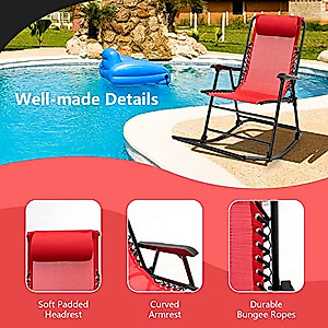 Tangkula Outdoor Folding Rocking Chair, No Assembly Required, Foldable Rocker Recliner with Headrest, Portable Lounge Chair for Camping, Patio, Lawn, Garden, Yard or Balcony
