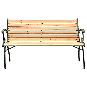 Tidyard Garden Bench Wood Seat Iron Frame Patio Porch Chair Outdoor Bench for Backyard, Balcony, Park, Lawn Furniture 48.4 x 21.3 x 30.3 Inches (W x D x H)