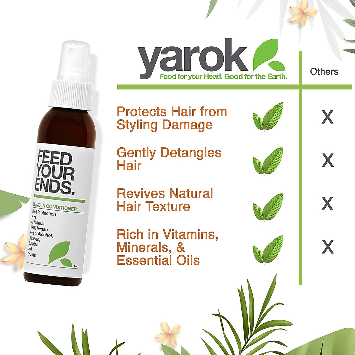 Yarok - Feed Your Ends Leave In Conditioner - Moisturize, Detangle & Protect - Hydrating & Nourishing - For Shiny, Smooth, Soft Hair - 100% Vegan - Gluten, Sulfate, Paraben & Cruelty Free - 4oz
