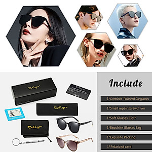 Polarized Oversized Sunglasses for Women Men Trendy Cateye Brown Sun Glasses Retro Large Frame Shades Transparent Brown and black
