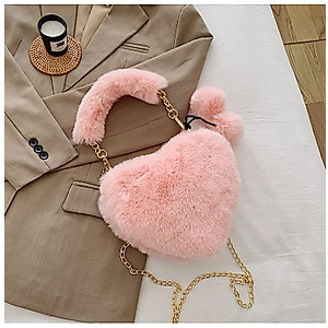 Women Girls Furry Heart Purse Fluffy Faux Fur Messenger Bag Small Shoulder Bags Cell Phone Case Holder Clutch, Halloween Christmas Cross Body Handbags