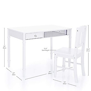 Guidecraft Dahlia Desk and Chair Set - White: Children’s Home Wooden Study Table for Computer, Homework, Writing with Storage Drawers, Kids Bedroom Furniture Workstation
