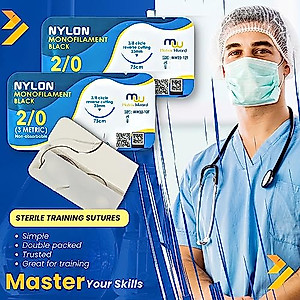 Sterile Sutures Thread with Needle, Disposable Stapler and Wire Remover Instrument Plus Waterproof Adhesive Film- Emergency Survival First Aid Field Practice, Wound Tactical Demo, Vet Clinic Use