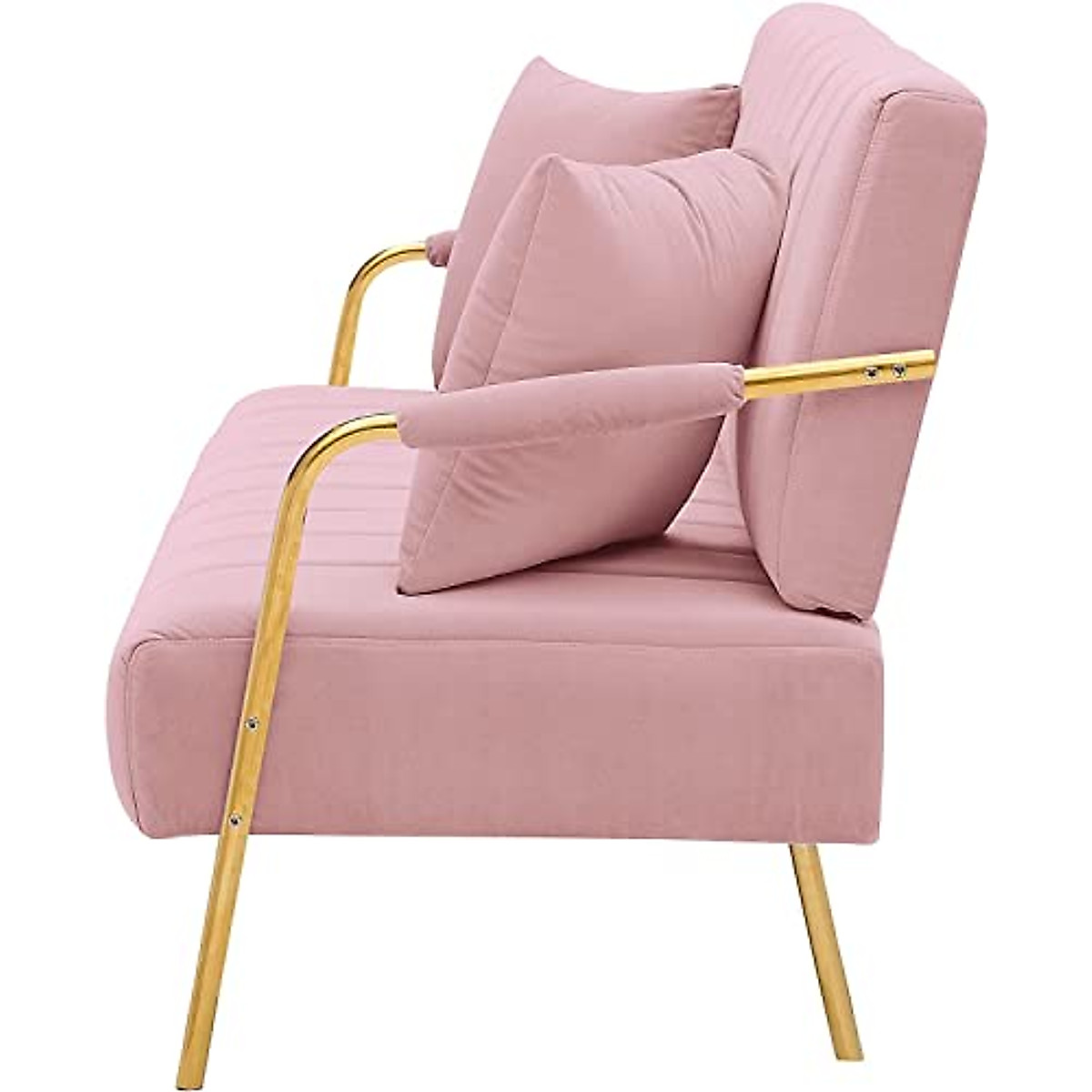 60" Contemporary Loveseat Sofa with 2 Pillows Modern Upholstered Twin Size Small Loveseat Couch Accent Sofa for Small Spaces Cashmere Sofa Couch with Golden Metal Legs for Bedroom Living Room (Pink)