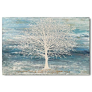 Yihui Arts Abstract Landscape Canvas Art Hand Painted 3D Tree Paintings with Gold Foil for Wall Decor Modern Artwork Pictures Living Room Bedroom Decoration