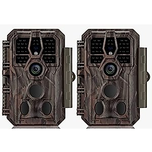 2-Pack Outdoor Trail Game Cameras 24MP Picture 1296P/1080P Video Wildlife Hunting Deer Camera 100ft Night Vision No Glow 0.1S Trigger Speed Motion Activated Waterproof Password Protected Time Lapse