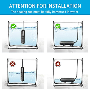 YukiHalu Small Aquarium Heater 25/50/100/150W with Protective Cover, Mini Fish Tank Heater, External Controller, Temperature Adjustable, Digital Display, Used for 5/10/20/30 Gallons (50W-10Gallon)
