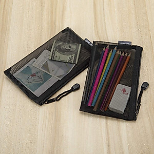 HRX Package Nylon Mesh Cosmetic Zipper Bags, 6PCS Black Makeup Pouches Pen Pencil Organizer Case for Travel Purse Diaper Bag (A5 x 3pcs, A6 x 3pcs )