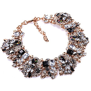 Zthread Rhinestone Bib Statement Necklace Vintage Chunky Chain Choker Collar Necklace Crystal Beads Women Fashion Jewelry Necklace (Black+White)