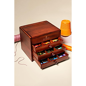 DMC Petite Decorative Wooden Chest With 120 Skeins of Embroidery Thread Essentials Assortment Pack