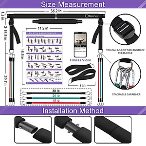 Goocrun Portable Pilates Bar Kit with Resistance Bands for Men and Women - 3 Set Exercise Bands (15, 20, 30 LB) - Home Gym, Workout Kit for Body Toning – with Fitness Poster and Video