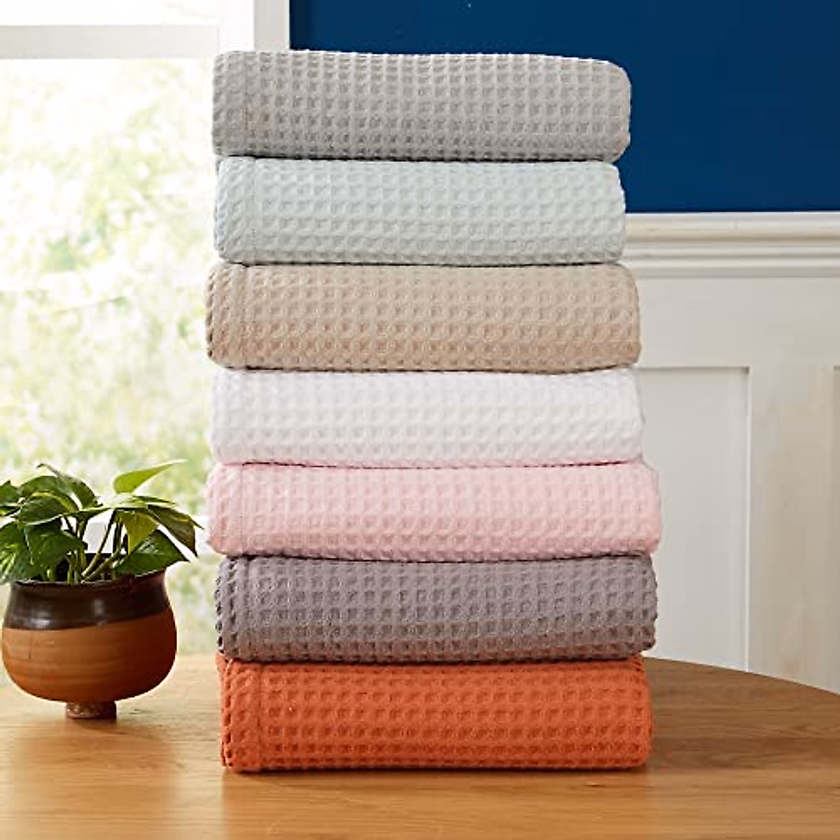 100% Cotton Waffle Weave Bed Blanket | Soft, Breathable, and Lightweight Blanket for All-Season | Perfect for Layering | Brielle Collection (King, Linen)
