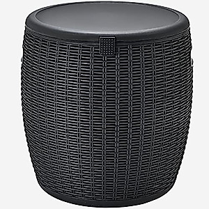 Giantex 9.5 Gallon Ice Cooler, Wicker Round Ice Chest, Outdoor Beer Wine Ice Bucket, Top Lid Side Handles Drainage Plug, Weather-resistant Patio Cool Bar Table for Cocktail Party Poolside Deck (Black)