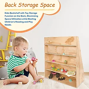 Tongmo Single-Sided Kids Bookshelf: 5 Tier Montessori Bookshelf Wood Classroom Bookcase for Kids Library with Back Storage (Natural, Large)
