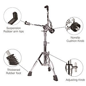 Snare Drum Stand, Concert Snare Drum Stands, Adjustable Snare Stand Tripod Double Braced Extended with Drum Stick Holder Fit 10''-14'' Dia Drums Pad, Height Range 18-25.6 Inches