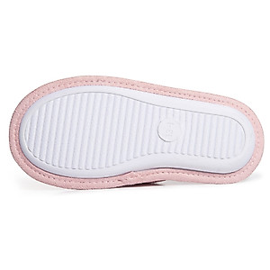 Lucky Brand Girls Micro Suede Scuff Slippers, Fuzzy Rubber Sole House Shoes, Kids Faux Fur Lined Indoor Outdoor Slipper, Pink, Size 2-3