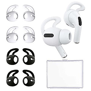 Ear Covers and Hooks Accessories Compatible with Apple AirPods Pro, 4 Pairs Professional Anti-Slip Silicone Earbuds Tips Hook Compatible with Apple Airpods Pro (2 White+2 Black)