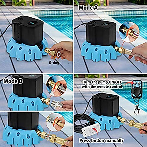 EDOU DIRECT Remote Control Pool Cover Pump | HEAVY DUTY | 1,200 GPH Max Flow | 75 W | Includes: 16' Drainage Hose & 3 Adapters | Ideal for draining water from above ground & inground pools Blue