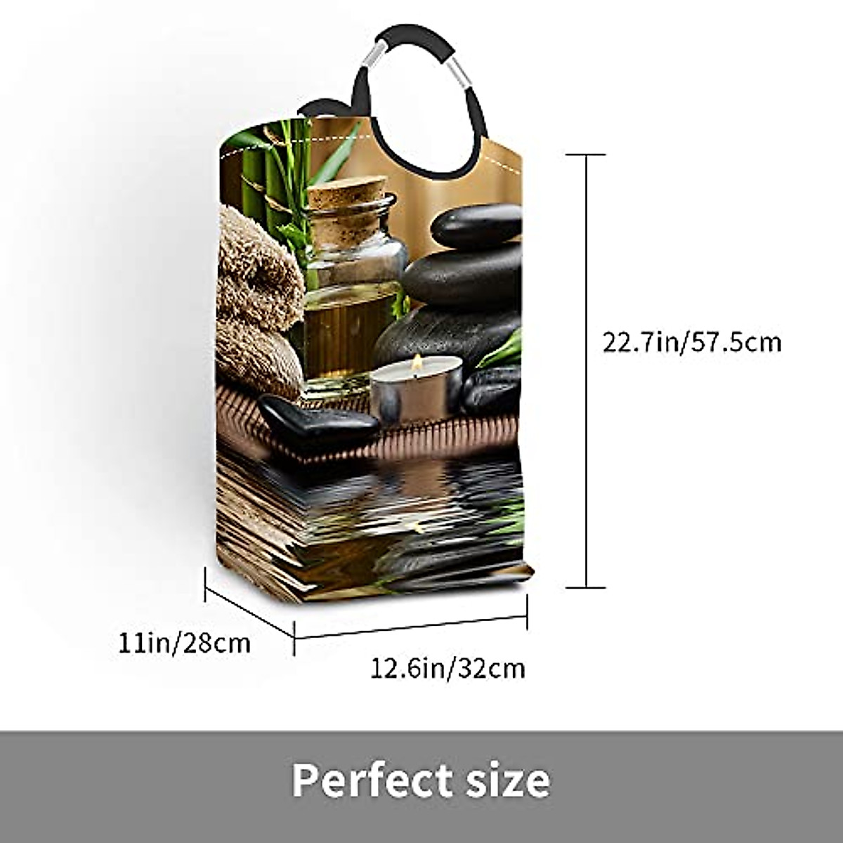 Wondertify Zen Laundry Hamper Basalt Stones Spa Oil Wood Green Bamboo Black Pebble Clothes Basket With Easy Carry Handles For Clothes Organizer Toys Storage