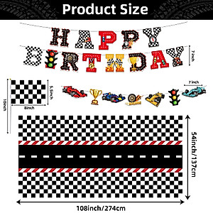 XIPEGPA Race Car Party Decorations Include Race Car Happy Birthday Banner Race Car Tablecloths for Race Car Birthday Baby Shower Party Supplies (Race Car Party Decor Kit, 54 x 108 Inch)
