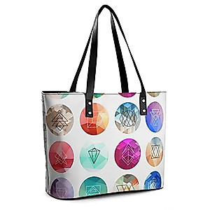 Womens Handbag Geometric Patterns Icons Leather Tote Bag Top Handle Satchel Bags For Lady