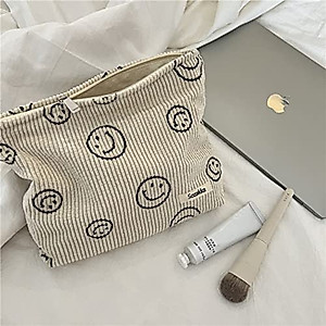 LaurelTree Aesthetic Tote Bag Smiling Face Hobo Bag Inclined Shoulder Bag for Girls Women Office School (White)