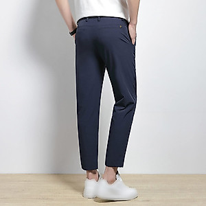 Men's Slim Stretch Tapered Pant Solid Classic Skinny Fit Comfort Suit Pant Lightweight Comfort Business Trousers (Blue,29)