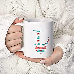 Valentine's Day Love Monogram Letter L Tea Cup Custom Name Tea Mug 11oz Lake Blue Pink Heart Porcelain Mug Love Heart Initials Letter Coffee Mug Gift for Wife Women Girls Lovers