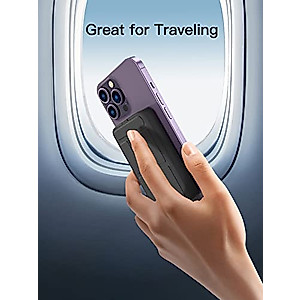 NEWDERY Magnetic Wireless Portable Charger, 10000mAh Mag-Safe Battery Pack 15W Fast Charging, PD 22W USB-C Power Bank Foldable Stand Compatible iPhone 14/13/12 Pro Max Plus Mini-Black