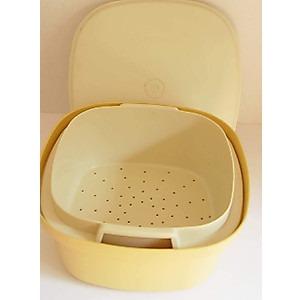 Tupperware Microwave Three Piece Vintage Square Rice Vegetable Steamer Almond and Gold