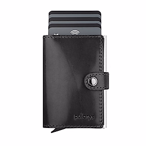pularys VIKING Mini Wallet - Premium Leather - Black - Snap Fastener - Bank Note Pocket - RFID blocking - Up to 8 Card Slots - Comfortable and Safe - Classic