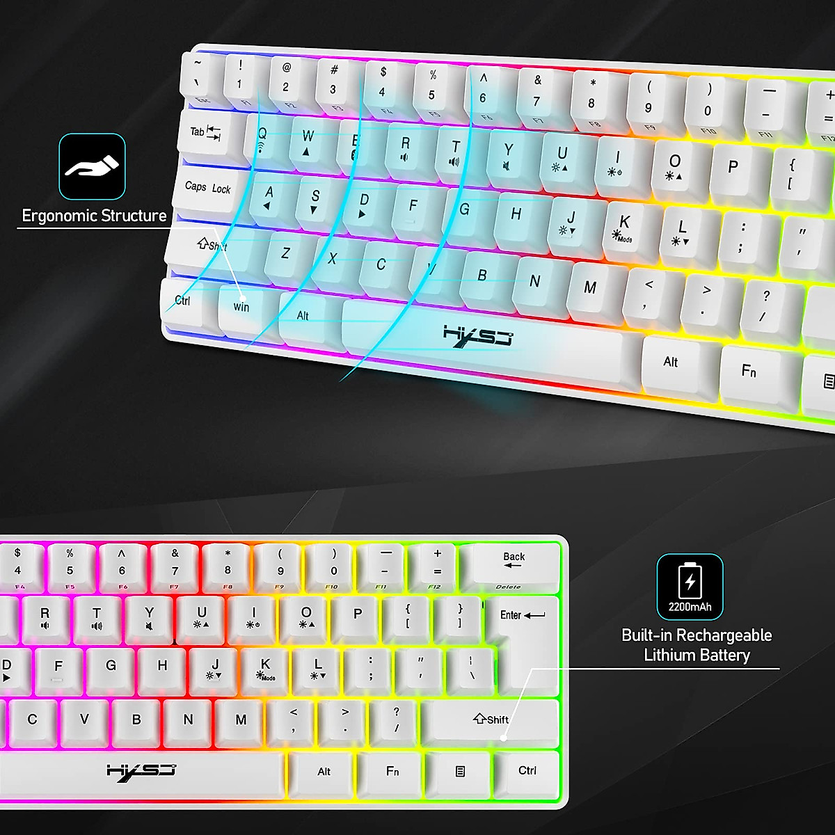 4 in 1 Wireless Gaming Keyboard Mouse and Converter with RGB Backlit Mini 61Key Ergonomic Honeycomb Shell 2.4Ghz USB Receiver Bluetooth Wired Adapter for PS4 PS3 Xbox Switch PC Mac Gamer Typist(White)