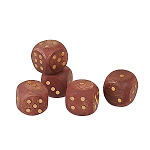 Asiatic Craft Dice Box Game Set Comes with 5 Dices - Wooden Brass Inlay Holder Roller Storage Protect Rolling Standing Display Counters Mini Travel Board Coffee Table