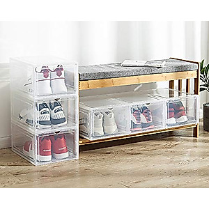 Storage Shoes Box Stackable Clear Plastic Organizer for Sneakers Collection Plastic Storage Container Set of 4 (Transparent)