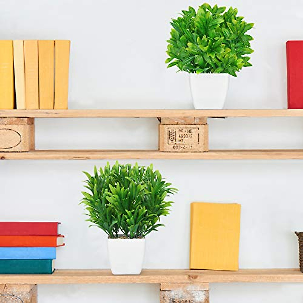 Artflower 2 Pack Artificial Eucalyptus Plants in Pots Mini Green Faux Potted Plants with Plastic White Vase Fake Aloe Grass for Home Indoor, Office, Desk, Table Bathroom Bedroom Decor