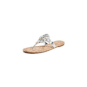 Tory Burch Women's Miller Sandals with Rivits + Handtack Stitch, Silver/Natural, 9 Medium US