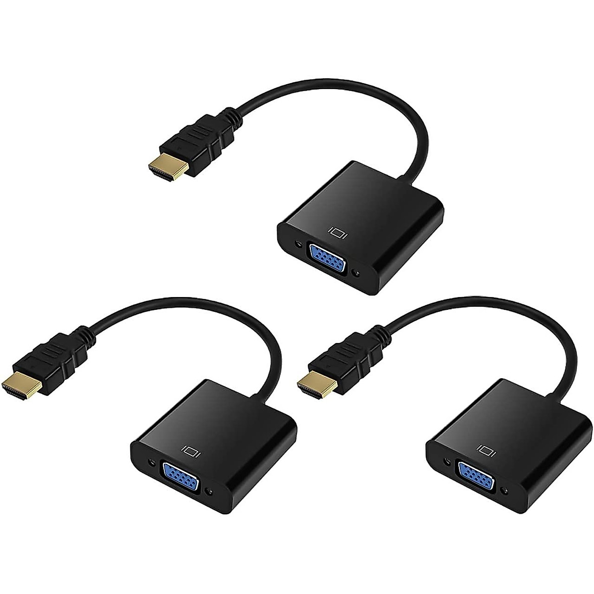 HONGDE HDMI to VGA, Gold-Plated HDMI to VGA Adapter (Male to Female) for Computer, Desktop, Laptop, PC, Monitor, Projector, HDTV, Chromebook, Raspberry Pi, Roku, Xbox and More - Black，3 Pack
