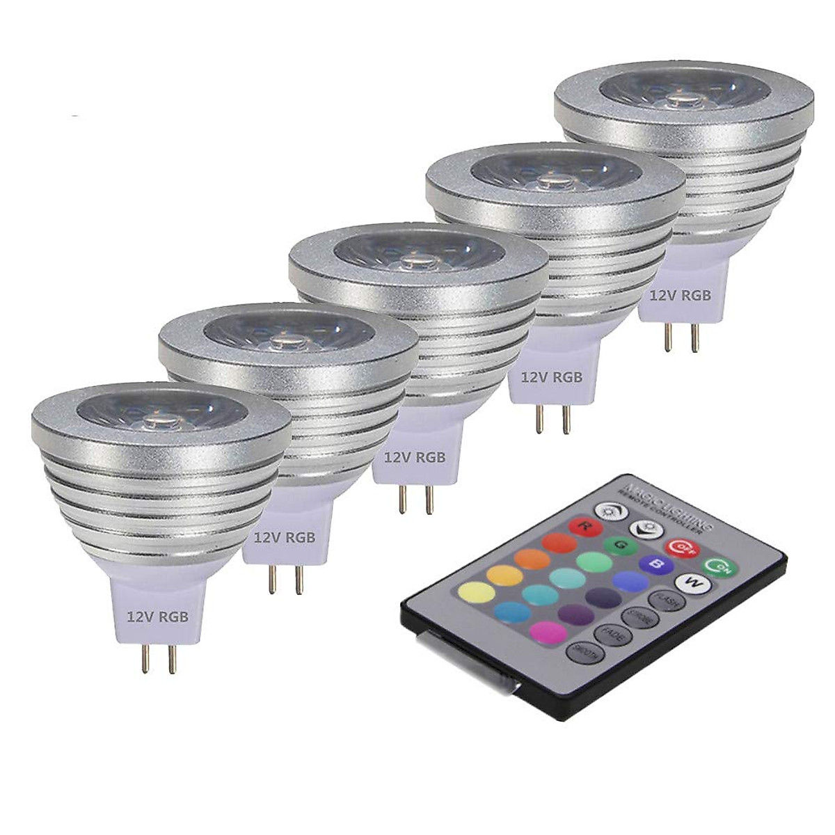 OMTO MR16 3W RGB Color Changing Spotlight with IR Remote Control Mood Ambiance Lighting Colorful LED Light Bulbs,Landscape Lighting Dimmable 12V (Pack of 5)